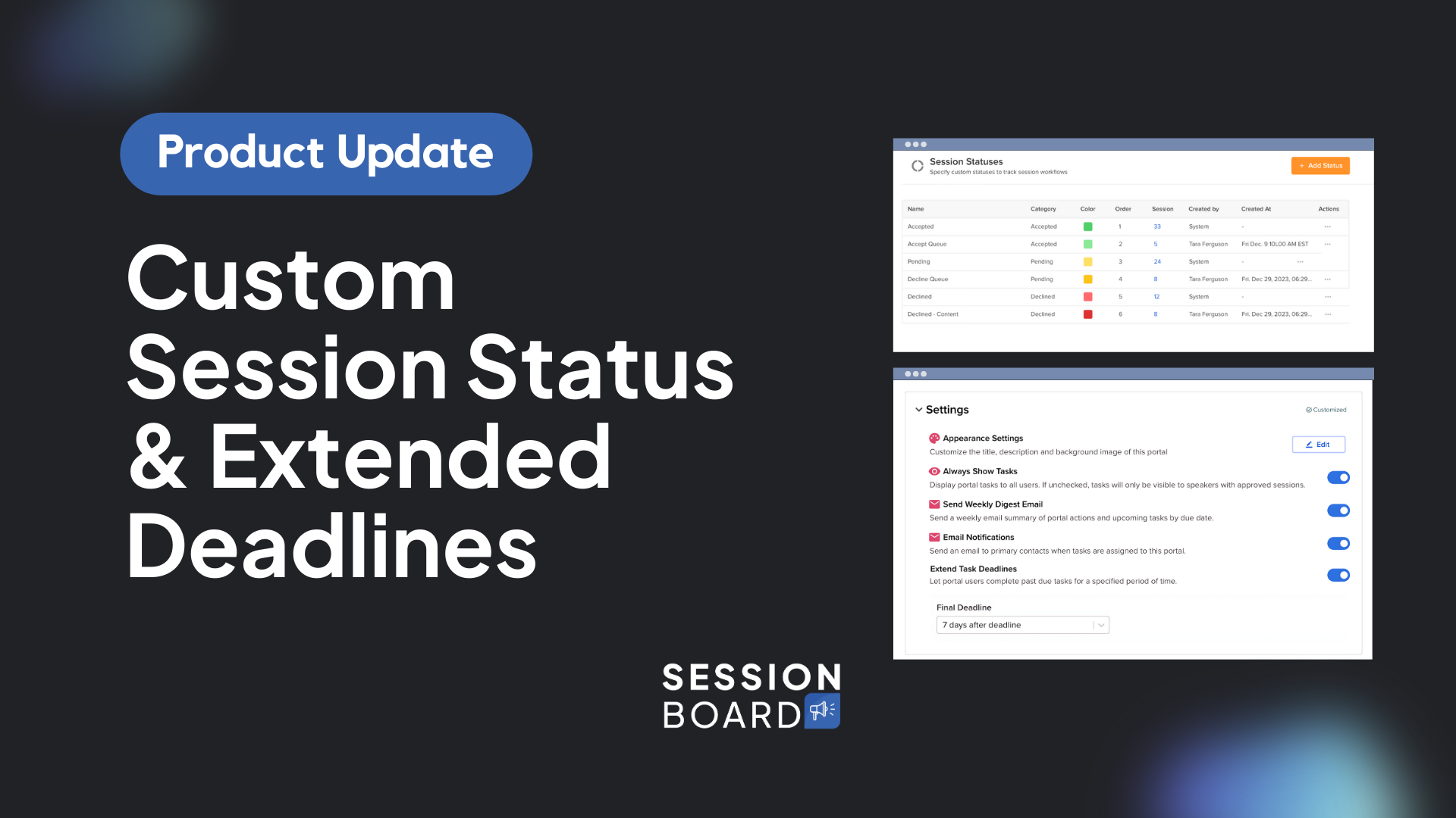 Product Update: Custom Statuses and Extending Portal Task Deadlines - Sessionboard